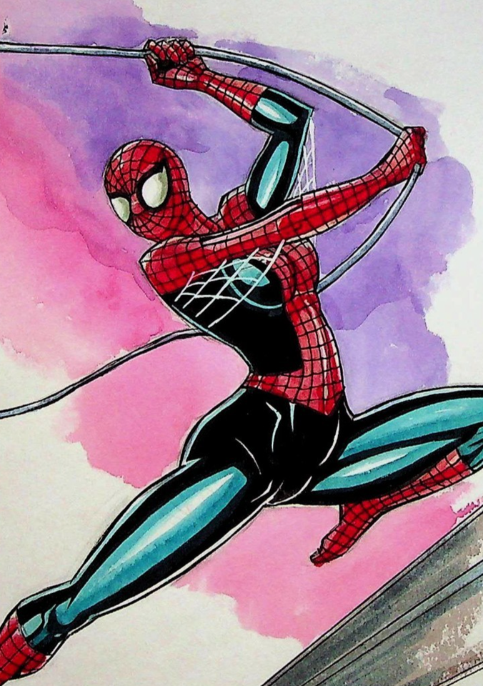 SPIDER GIRL X-Men Jeffery Jimenez SIGNED Hand Painted Pinup Comic Art 8 ...