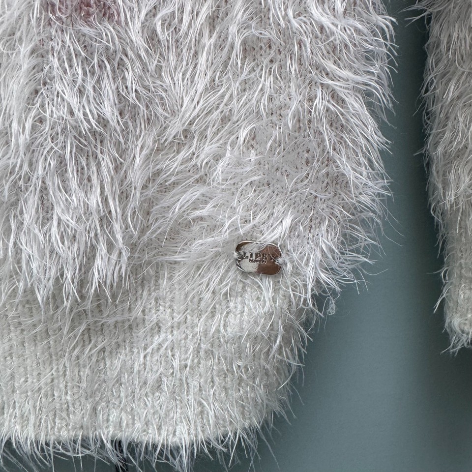 LIPSY size 8 - ladies fluffy sparkle jumper - pink ivory snowflake ...