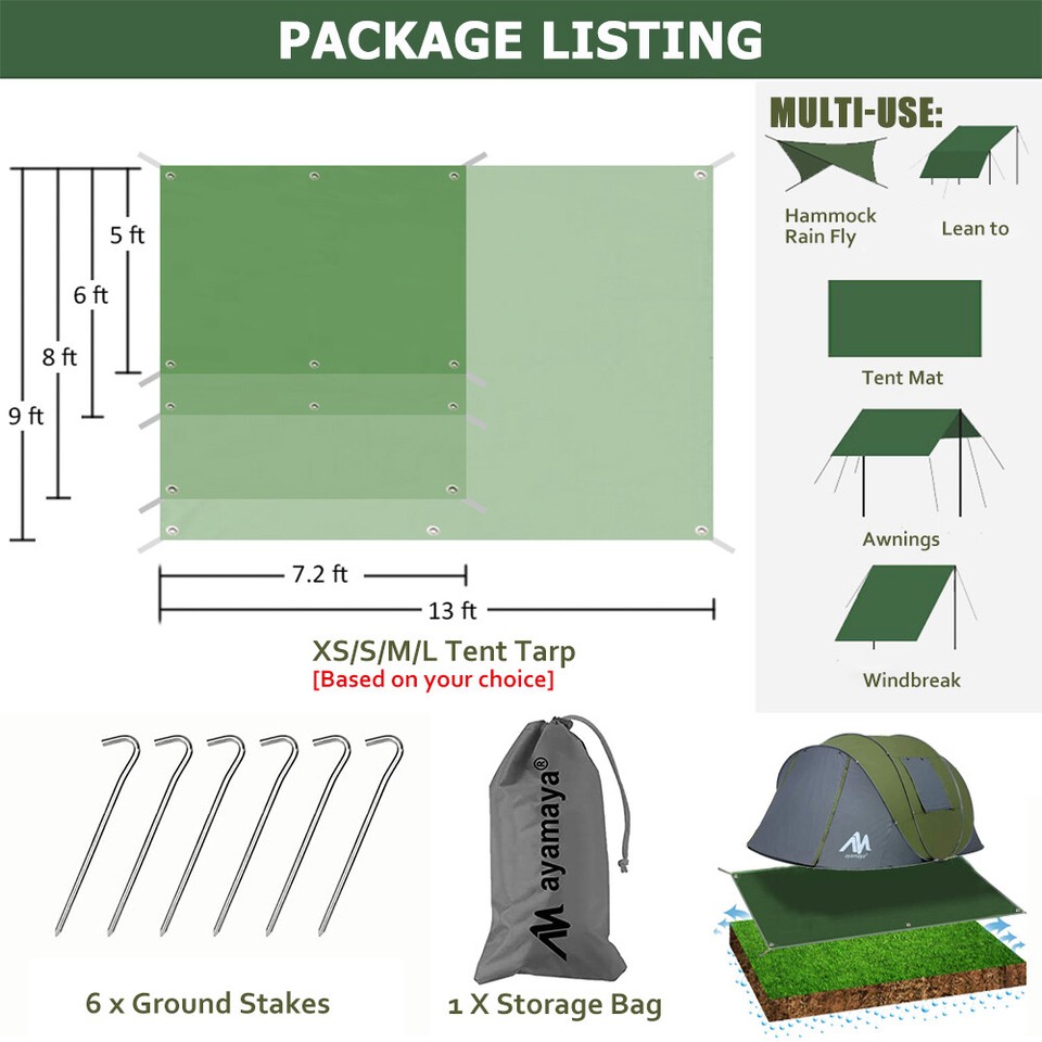 Camping Tent Tarp Sun Shelter Hammock Cover Waterproof Canopy Rain Fly ...