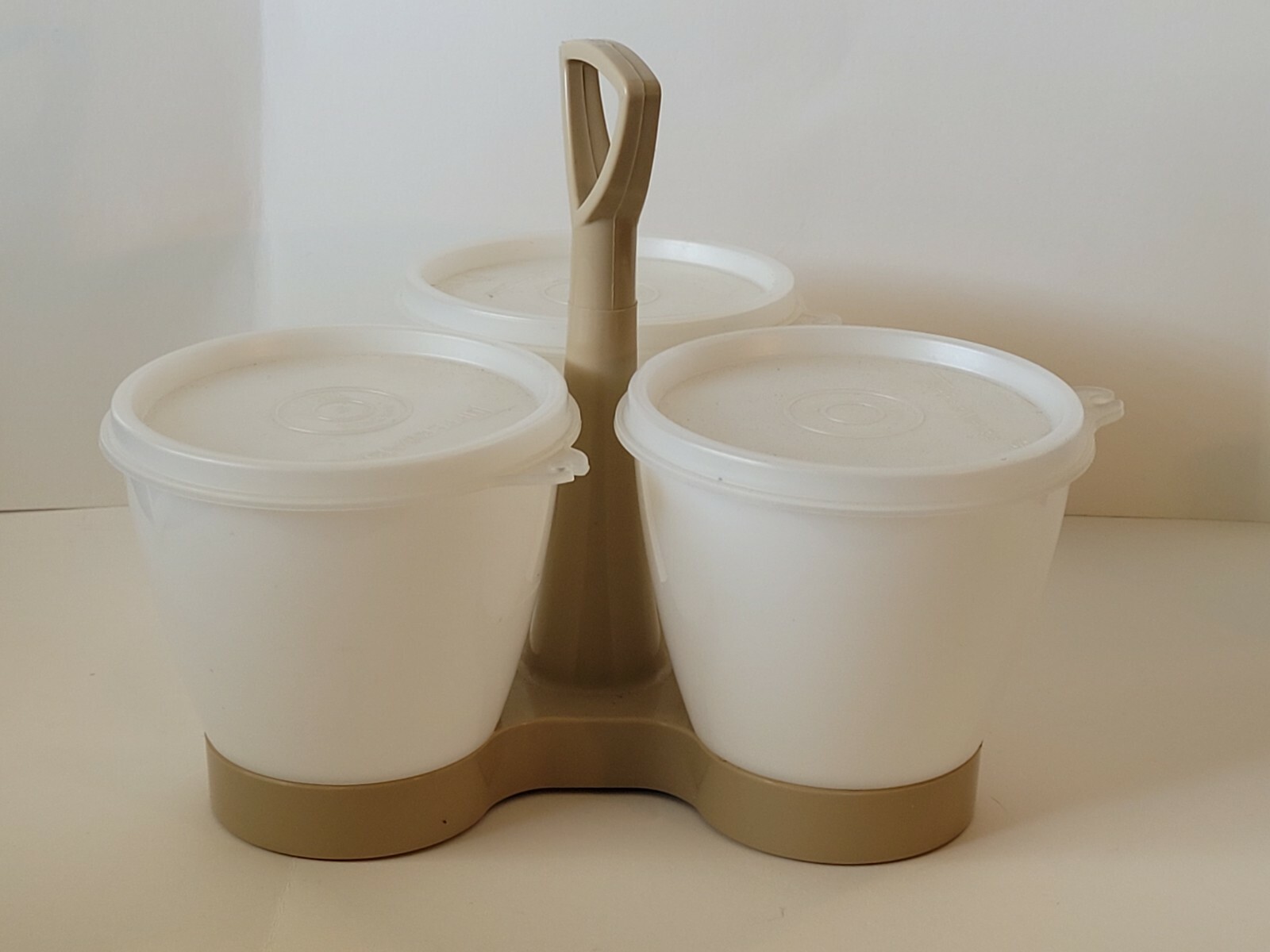 Vintage Tupperware Condiment Caddy 3 Bowl Set With Lids Carrier Picnic ...