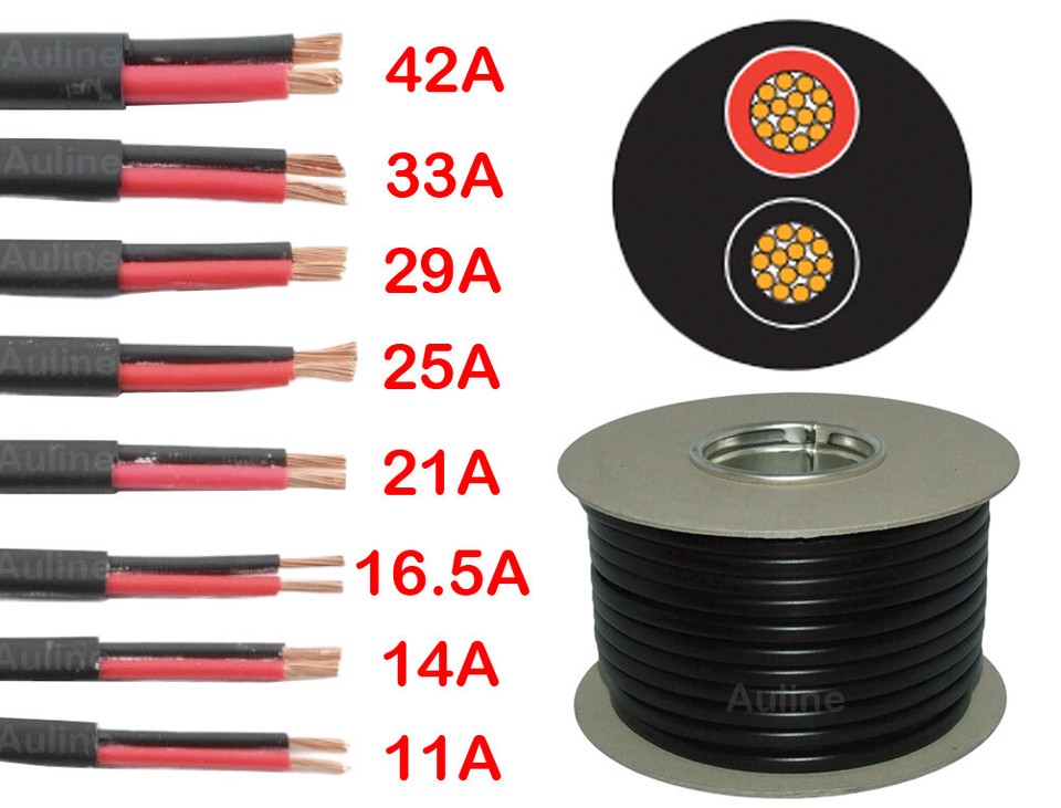 Twin 2 Core Cable 12v 24v 2Core Flat Thin Wall Wire All Amp Red/Black ...
