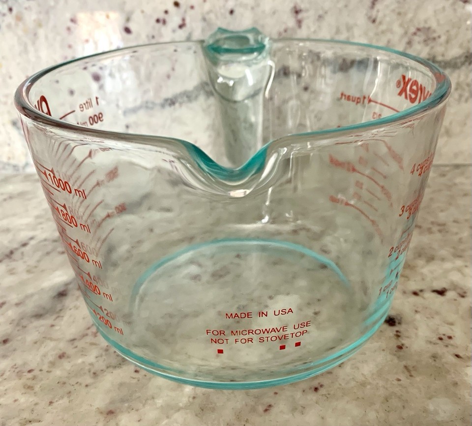 PYREX- Prepware 4-cup Measuring Cup- Red Graphics- Clear Open Handle ...
