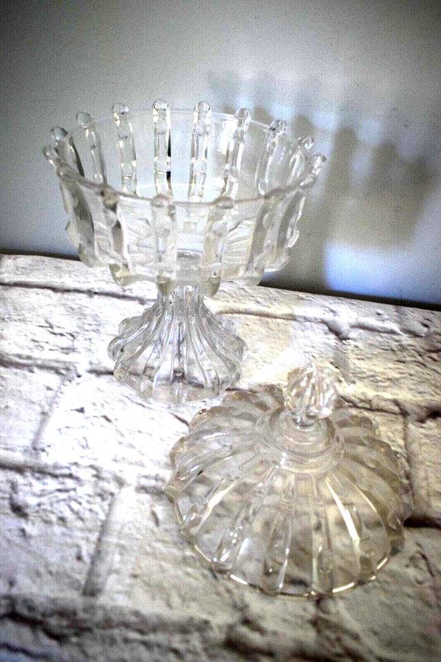 EAPG Large Broken Column Rattan Covered Compote 13" Tall Antique Glass ...