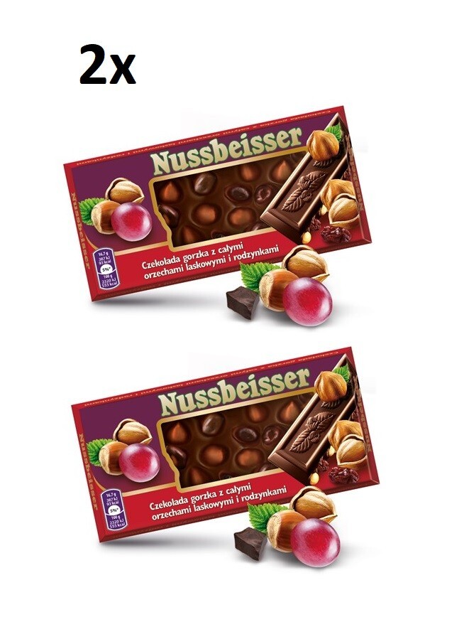 2x Nussbeisser Dark Chocolate with Nuts and Raisins Sweets Set 2x 100g ...