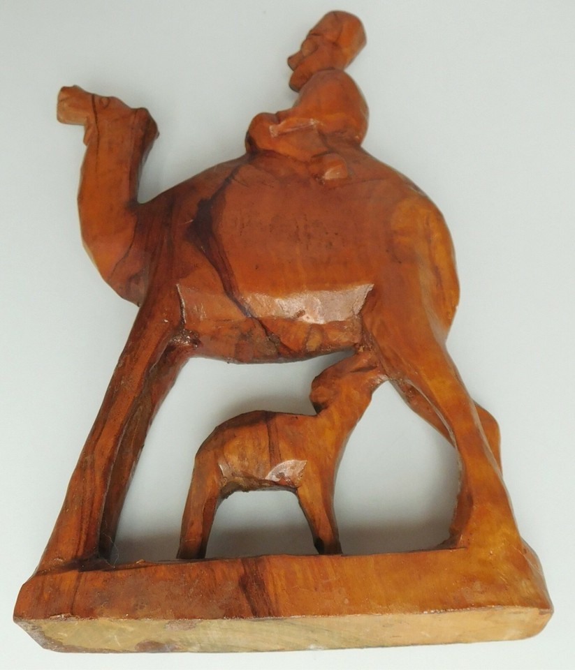 Olive wood camel calf and rider Vintage carved Xmas crib ornament Holy ...