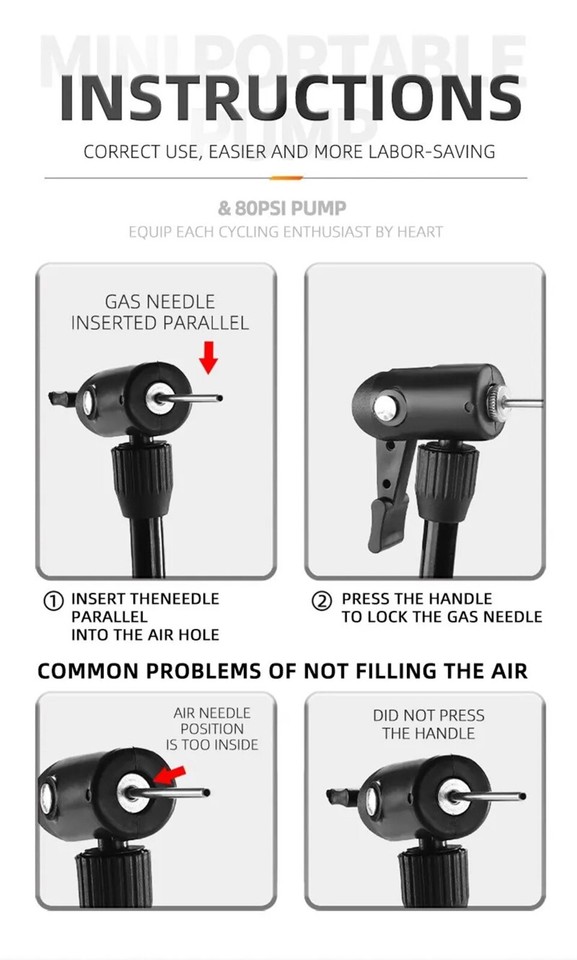 Portable Mini Bicycle Pump Bike Air Pump Balloon Tire Inflator Schrader Valve | eBay