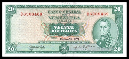 Venezuela UNC Note 20 Bolivares Bs January 1974 P-46e Prefix C (Low ...