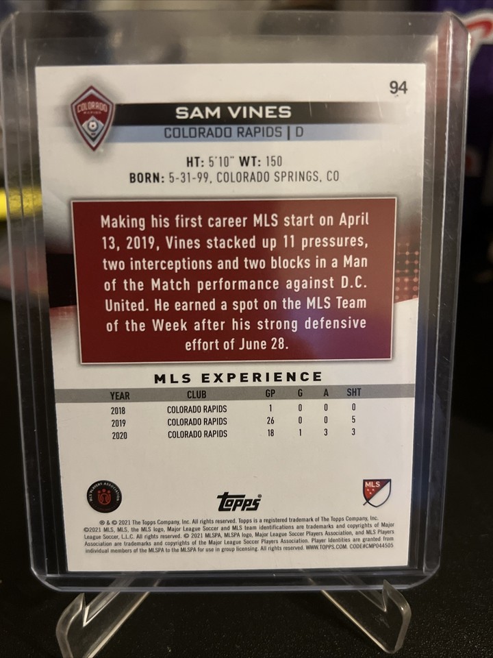 Sam Vines 2021 Topps Major League Soccer #94 Icy White Foil SP Colorado ...