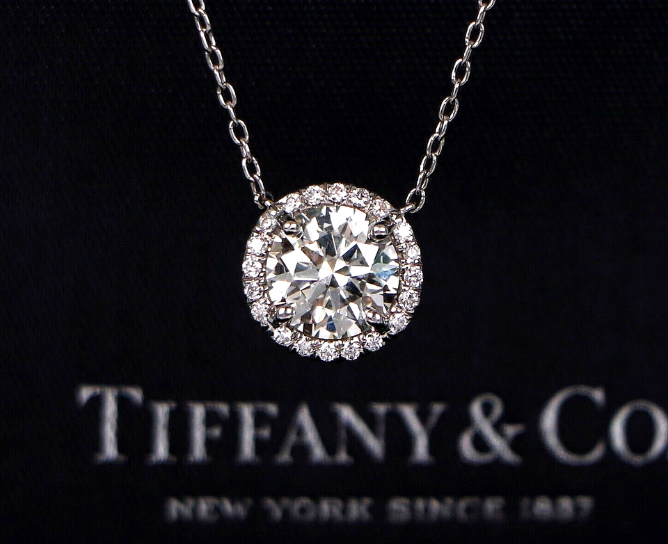 $19,500 Tiffany & Co Platinum Soleste J VS1 1.24ct Diamond Halo Pendant ...