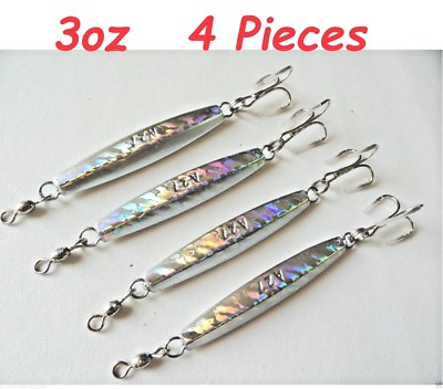 4 Pieces Diamond Jigs 3oz Holographic Laser Saltwater Fish Lures w ...