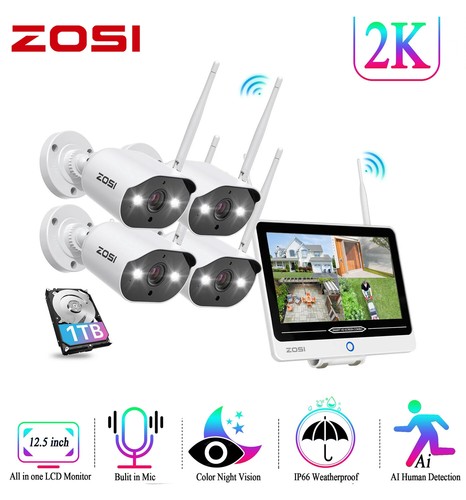 ZOSI 3MP Wireless Security Camera System 1TB 8CH NVR Monitor Outdoor ...
