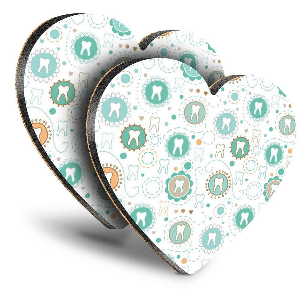 2x Heart MDF Coasters - Cartoon Teeth Dentist Dental Nurse Tooth #44539 ...