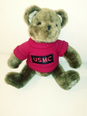 Plush Brown Teddy Bear Wearing USMC Marines Red Sweater Sitting Bear 14 ...