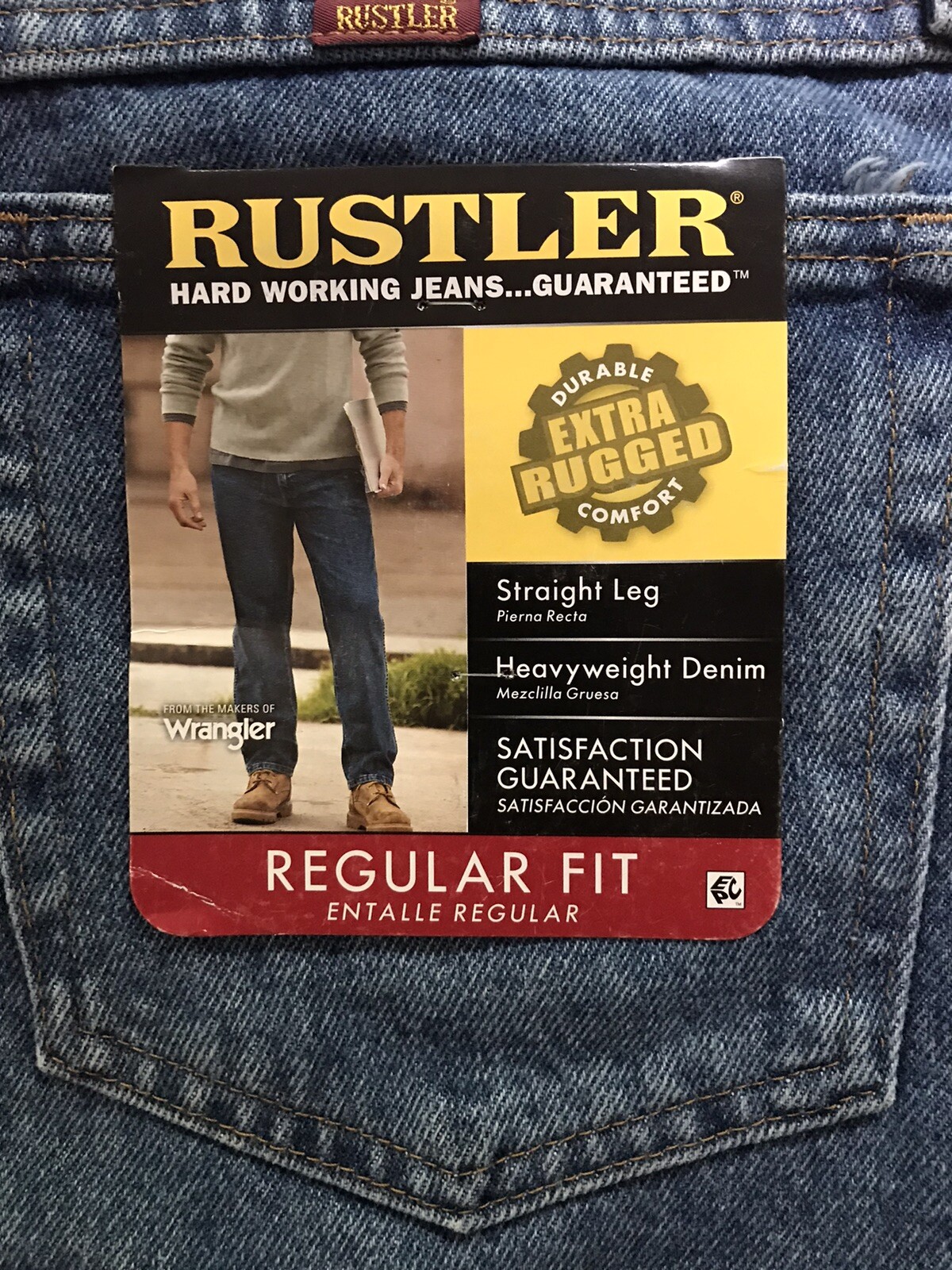 Wrangler Rustler Denim Jeans-Regular Fit-38X32-Straight Leg-Heavyweight ...