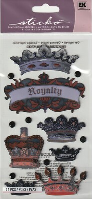Sticko Metallic 3-D stickers ROYALTY CROWNS Royal theme 78540 FAST FREE ...
