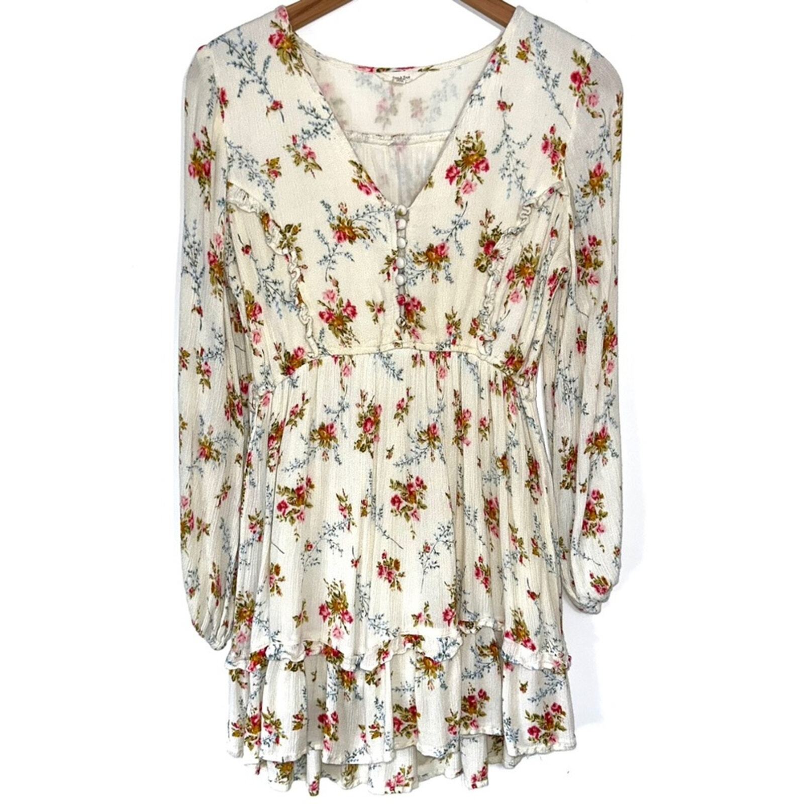 Sim & Sam Floral Boho Cottagecore Mini Dress - Gem