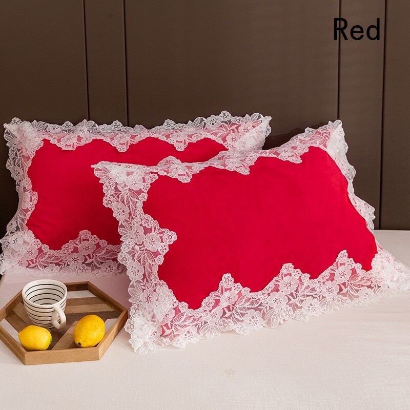 2X Velvet Pillowcases Lace Trim Ruffle Bed Pillow Cover Home Room ...