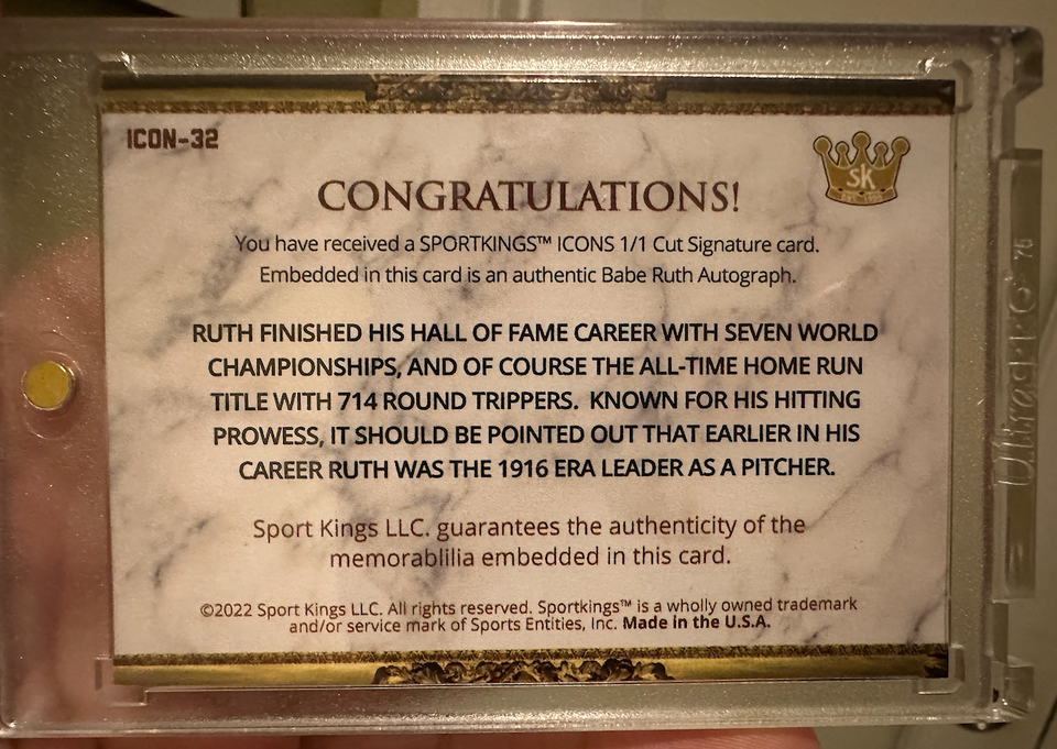 2022 Sportkings Babe Ruth Cut Auto | eBay