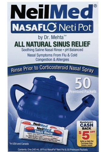 NeilMed NasaFlo Neti Pot Blue 50 Premixed Packets Sinus Relief 2027-04 ...