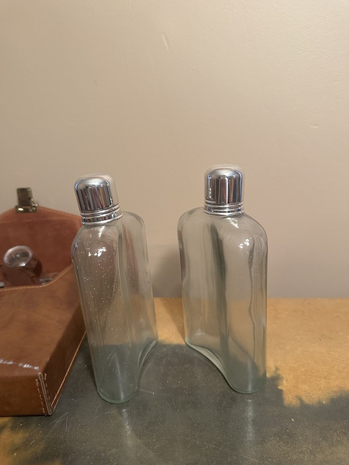 Vintage Flasks with leather case 2 Flasks With Cup and Case | eBay