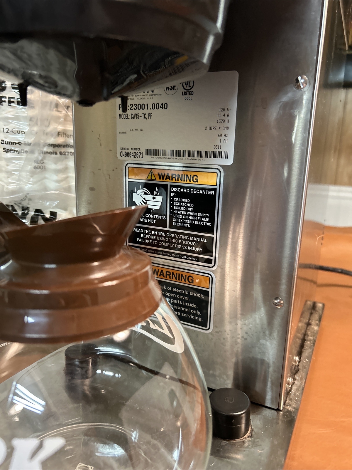 Bunn CW15-TC, PF Commercial Coffee Brewer With Zojorushi 1.83l , Clark ...