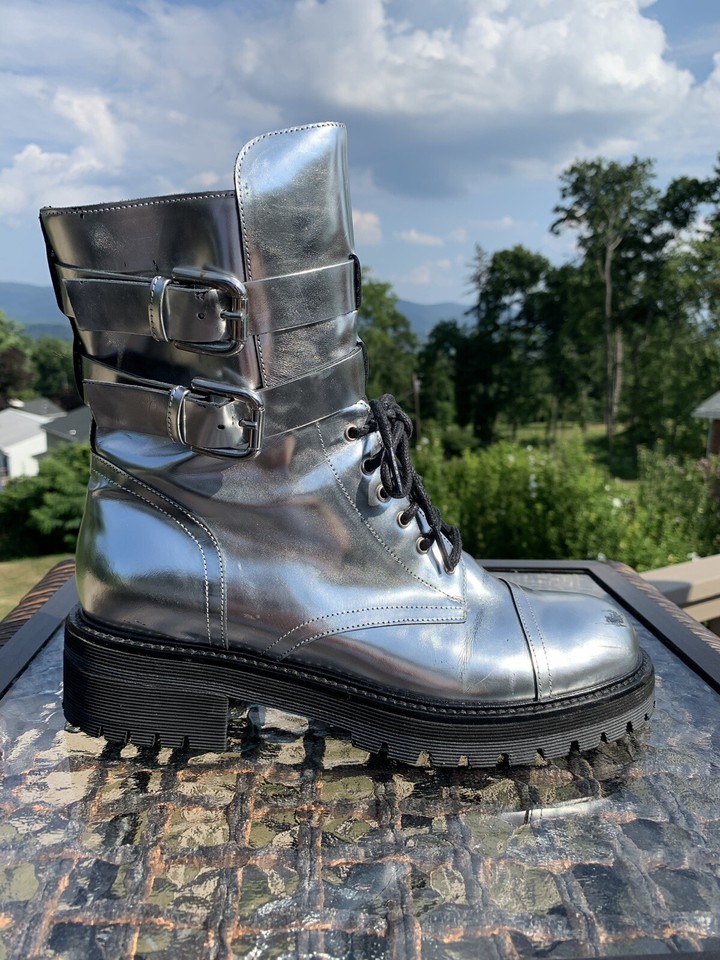 Rare!🔥 Vicini Tapeet ‘Metallic Silver’ Combat Boots EU 38 US 7.5 Made ...