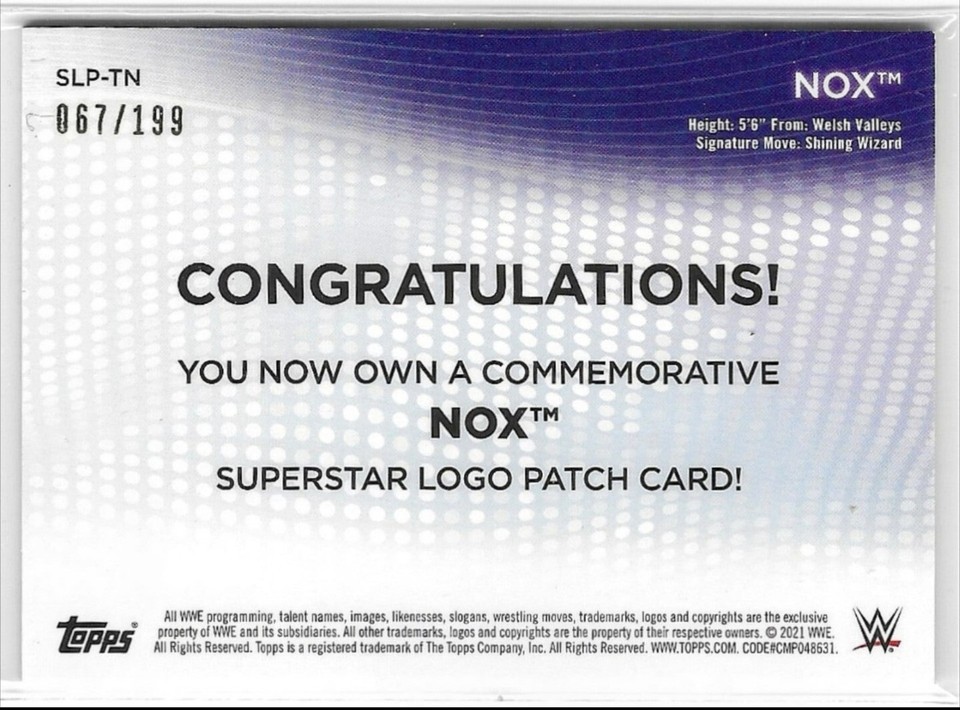 2021 Topps WWE Women's Division Tegan Nox Patch Card /199 | eBay