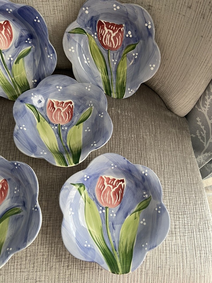 Floral Plate Bowl Hand Painted Italy Scalloped Appetizer Dessert Plates ...