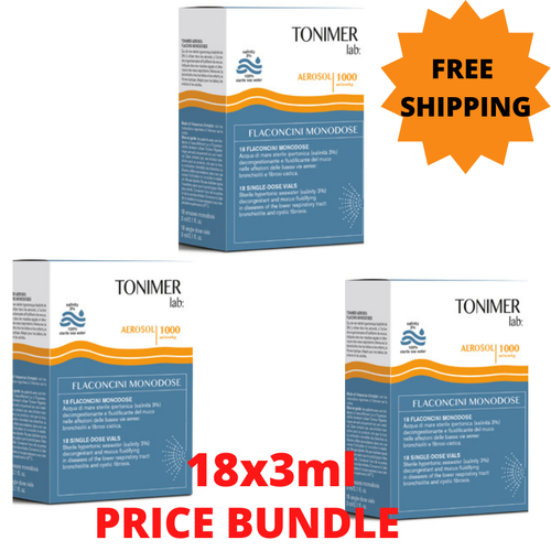 TONIMER LAB HYPERTONIC AEROSOL - 3 PACKETS OF 18 SINGLE DOSE VIALS 3ML ...