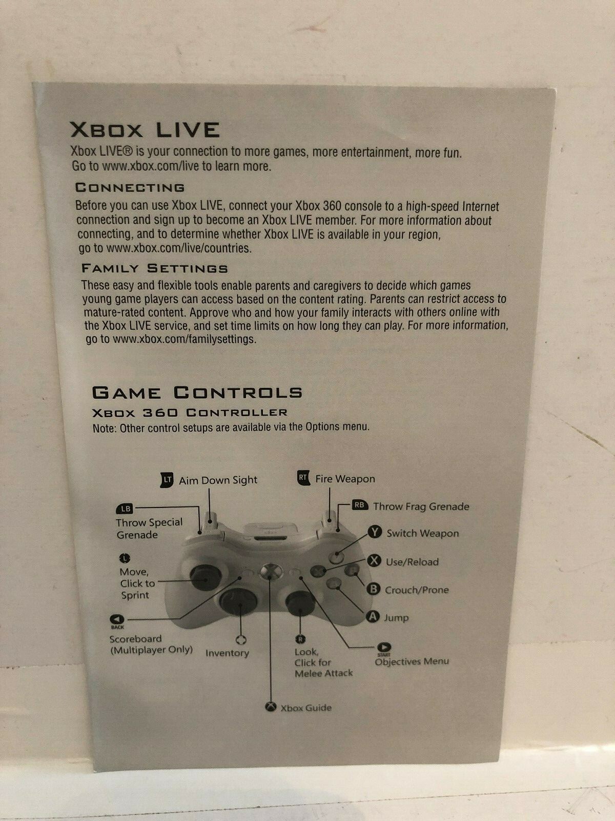 Xbox Live Control Instruction Manual Replacement Insert | eBay