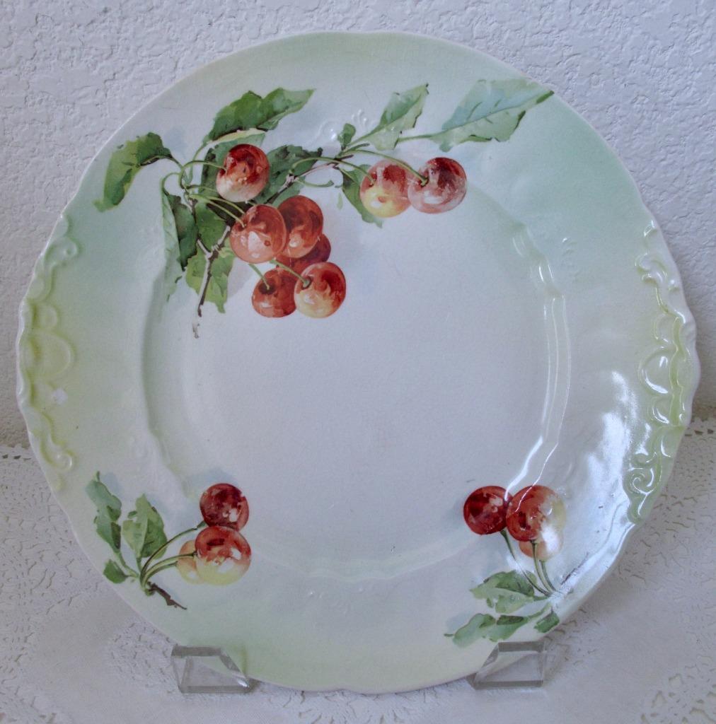 Antique Sevres Cherries Cherry Plate 10" Green Red White Hand Painted ...