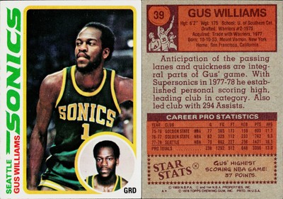 1978-79 Topps Basketball Card #39 Gus Williams Seattle Supersonics | eBay