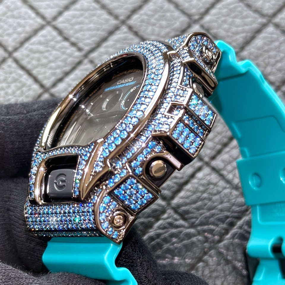Custom Light Blue Bust Down Iced Out G-Shock Watch DW6900 | eBay