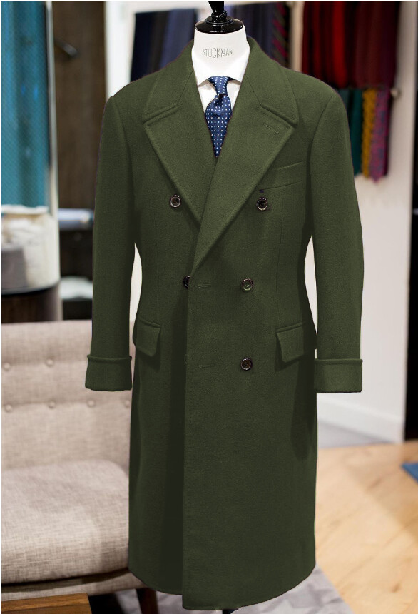 Wool Men's Long Overcoat Double Breasted Peak Lapel Formal Business ...