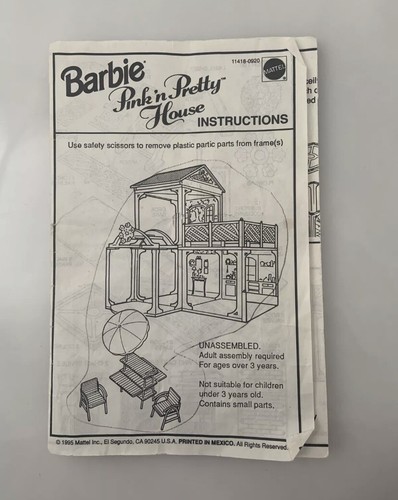 Mattel Barbie 1995 Pink N Pretty House Building Instruction Manual | eBay