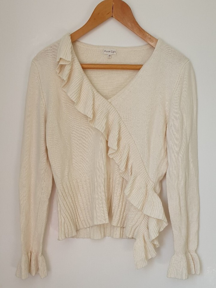 ڿڰۣ PHASE EIGHT Winter White FRILL WRAP FRONT Angora & Cotton JUMPER 16 ...