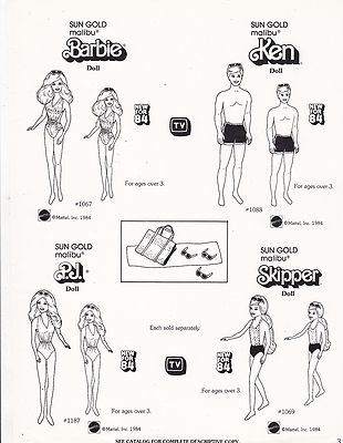 VINTAGE AD SHEET #3447 - 1984 MATTEL - SUN GOLD BARBIE - KEN | eBay