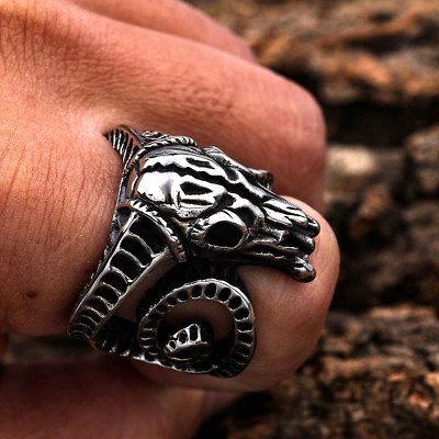 Mens Satanic Goat Skull Rock Occult Satan Baphomet Wiccan Ringn ...