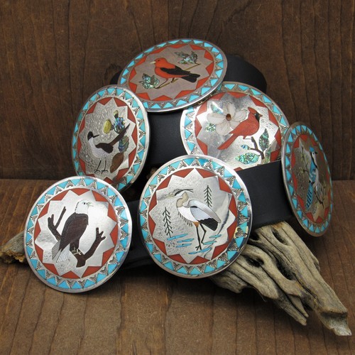 Exquisite Zuni Sterling Inlay Birds Concho Belt by Albert & Dolly ...
