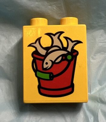 VINTAGE LEGO DUPLO BUILDING BLOCKS BUCKET OF FISH YELLOW REPLACEMENT ...