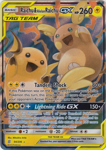 1x Raichu & Alolan Raichu Tag Team GX - 54/236 - Ultra Rare NM-Mint ...