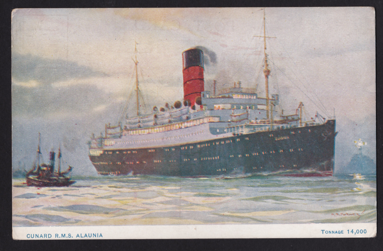 c1930 signed Turner the Cunard liner RMS Alaunia ship advertising ...
