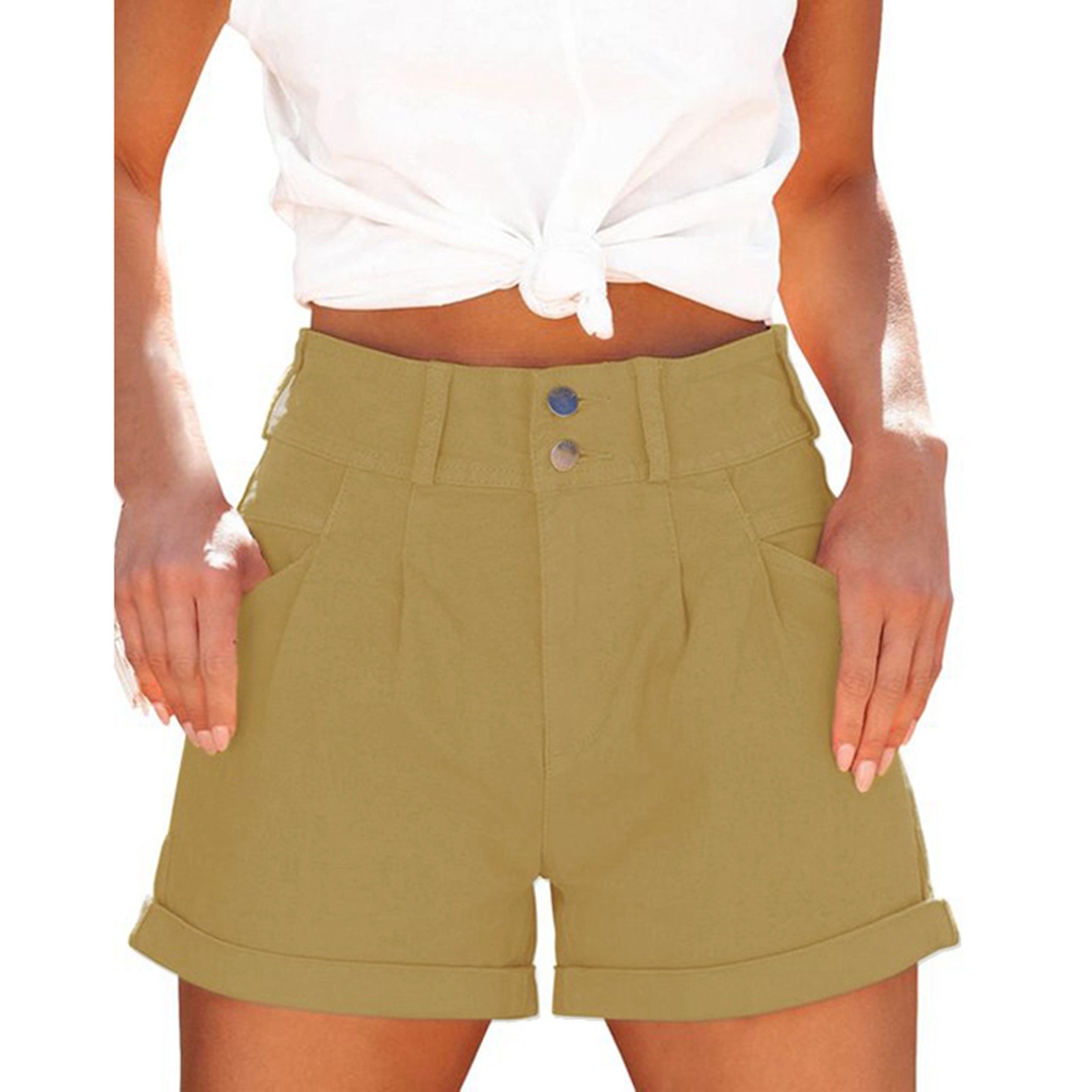 Shorts Rolled Buckles Closure Shorts With Side Pockets(earthy Yellow ...