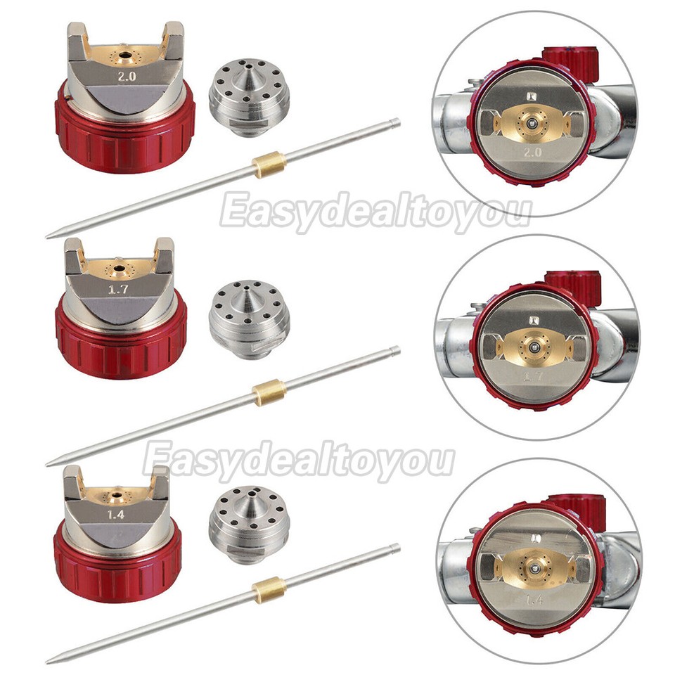 Spray Gun Paint Gun Kit HVLP Gravity Feed Air 1.4mm 1.7mm 2mm 3Tips ...