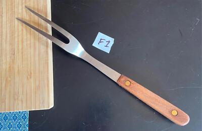12" Wood Handle Barbecue Flint Cooking 2 Prong Fork Brass Rivets ...