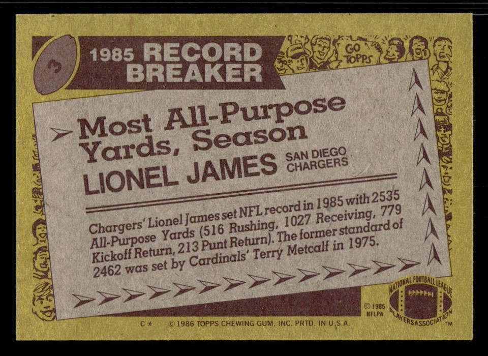 1986 Topps - Lionel James #3 San Diego Chargers | eBay