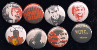 PSYCHO 1" Pins / Buttons Set of 8 Norman Bates Alfred Hitchcock Horror ...