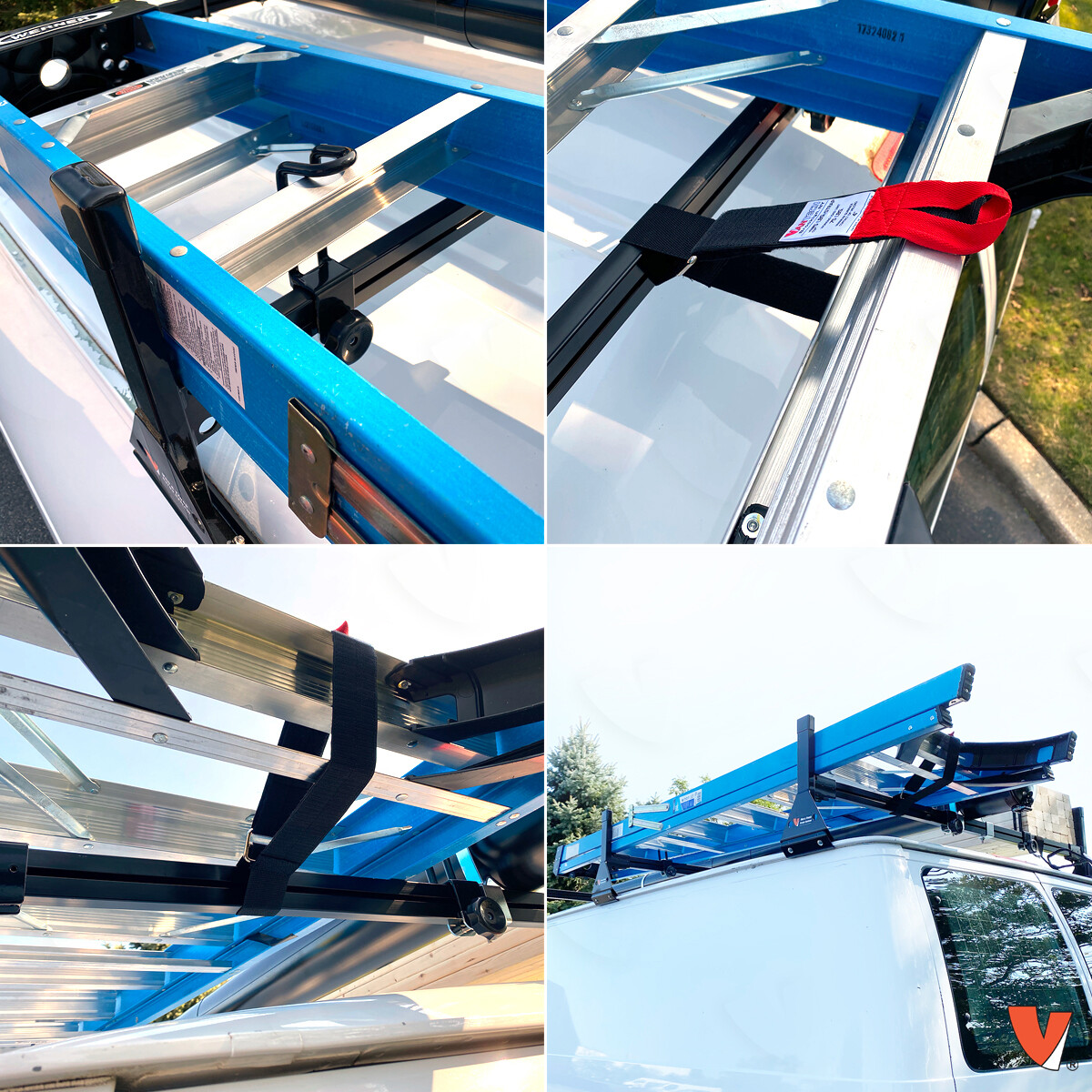 Vantech 3 Bar Black ALUMINUM Ladder Roof Rack System w/ROLLER (HIGH ...