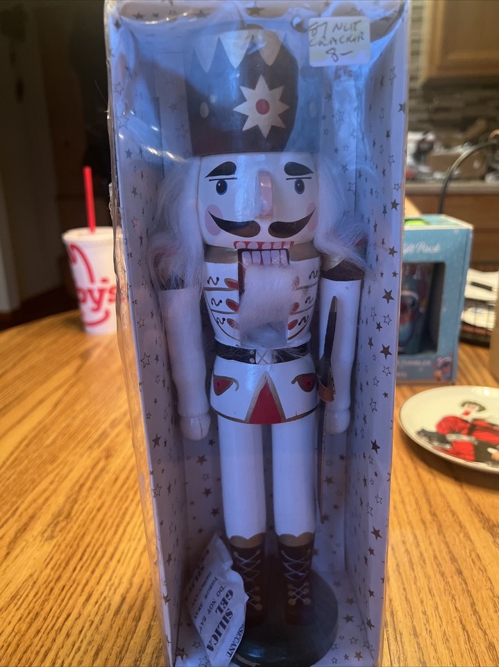 Christmas Wooden Nutcracker White Body Approx 11 Inches Tall Boxed ...