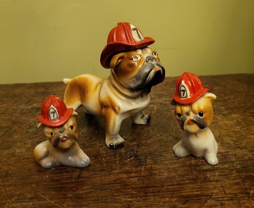 Vintage Bull Dog Bulldog Fireman Helmet No 7 & 2 Puppy Fire Dog ...